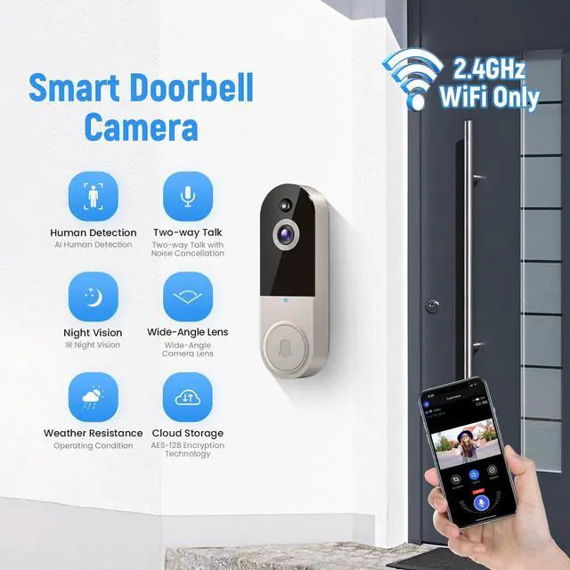 1080P Smart Wireless Video Doorbell Camera, AI Human Detection, 2.4G ...