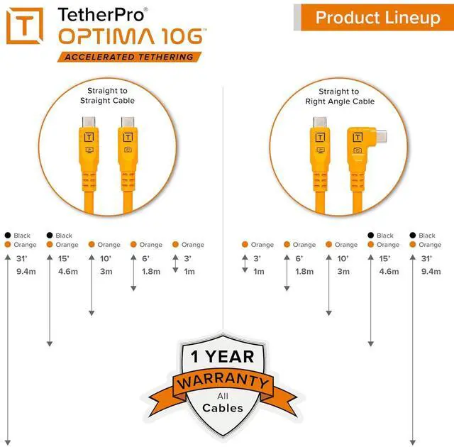Tether Tools TetherPro Optima 10G USB-C Exclusive Data Transfer, 10 (3m ...