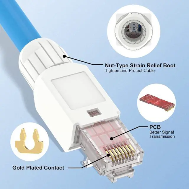 VCELINK Tool-Free RJ45 Connector, Gold Plated Modular Plug, UTP CAT6 ...