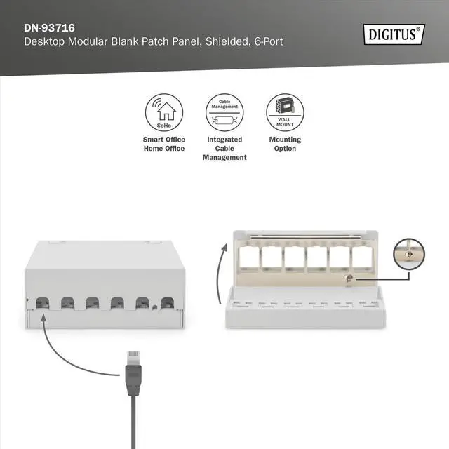 DIGITUS Modular Blank Desktop Network Patch Panel, Shielded, 6 Ports ...