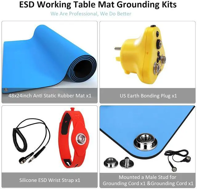 KooMall 48 x 24 Inch ESD Rubber Mat Kits, Anti Static Table Floor Pad ...