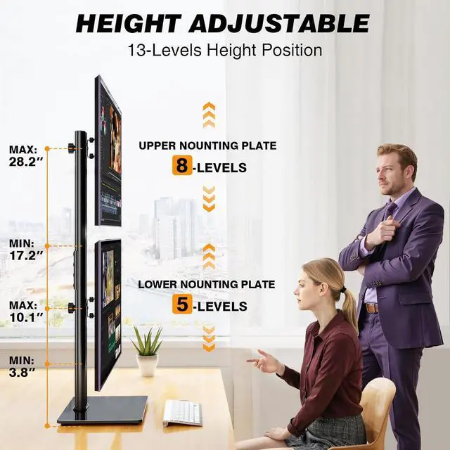 Dual Monitor Stand VESA Mount for 13-38 Inch Screens, Free-Standing ...