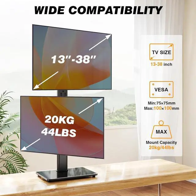 Dual Monitor Stand VESA Mount for 13-38 Inch Screens, Free-Standing ...