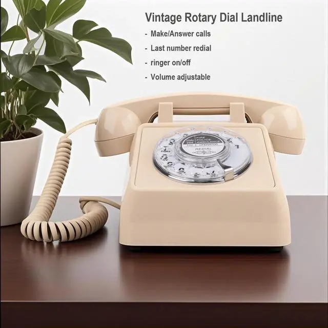 Retro Landline Phones Corded for Home, Ivory Vintage Rotary House Phone ...
