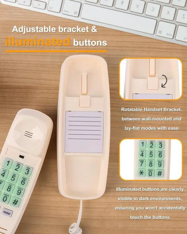 MCHEETA Corded Wall Phone, Landline Phones for Seniors with Large ...