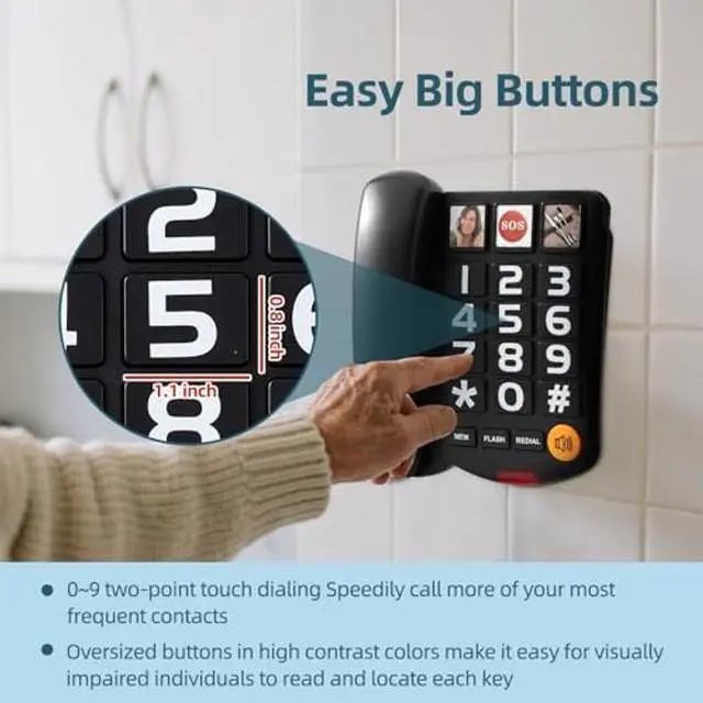 Large Button Corded Telephone for Home with 110dB Loud Ringer, 3 Photo ...