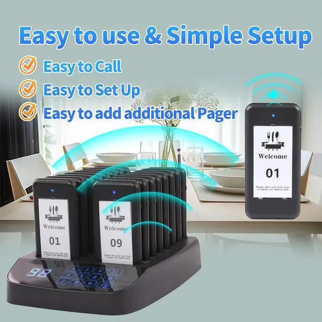 LOUKIENE 16 Beepers Wireless Restaurant Pager System 500ft Range ...