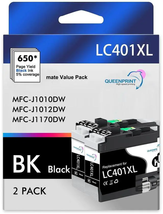 QUEENPRINT 2 Black LC401XL Black Ink Cartridges Compatible Replacement for LC401 LC401XL LC 401 ...