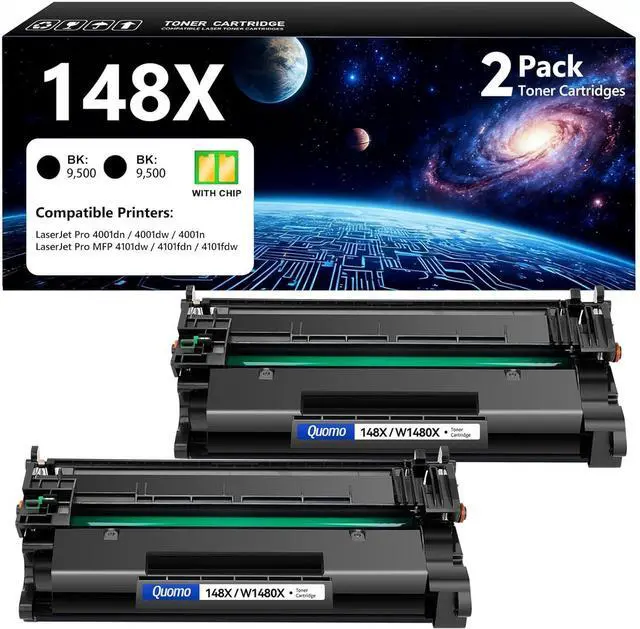 148X Black Toner Cartridge 2-Pack with Chip Replacement for HP 148X ...