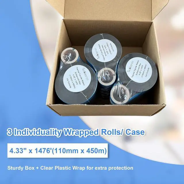 3 Rolls 4.33" x 1476'(110mmx450m) Premium Enhanced Wax Thermal Transfer ...