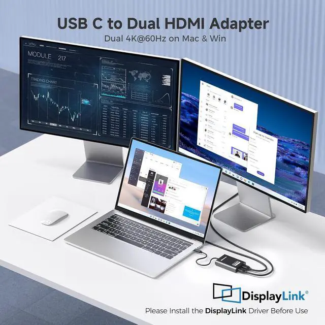 Cable Matters DisplayLink USB C to Dual HDMI Adapter, Supports Dual 4K ...