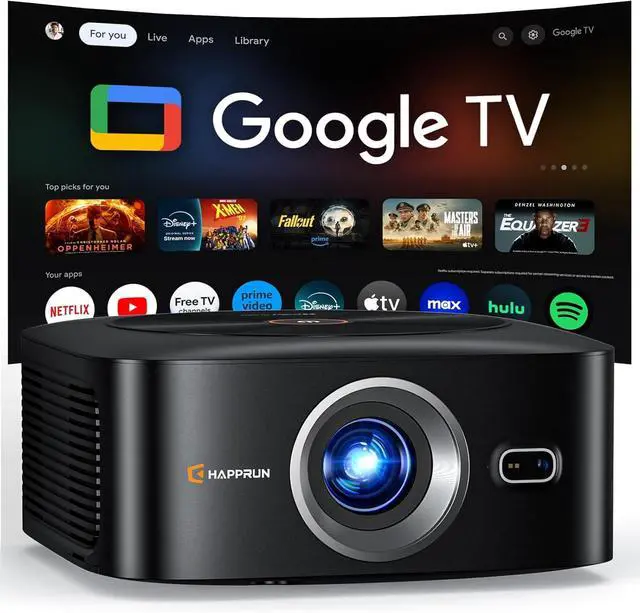 1500 ANSI Official Licensed Google TV Smart Projector, HAPPRUN 4K Full ...