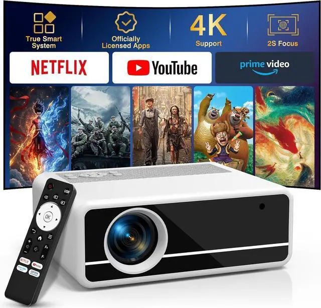 Netflix-Officially-LicensedPANSEBA 4K Smart Projector with WiFi ...