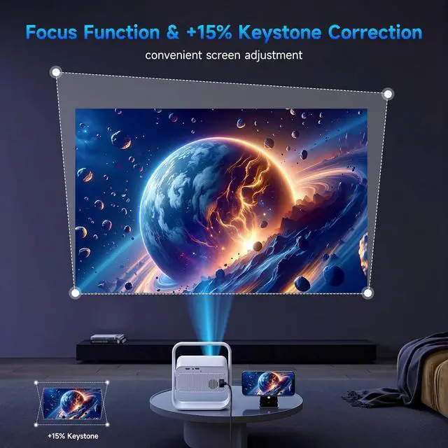 SGV Smart Mini Projector, Electric Focus Keystone Correction, 1080P 4K ...