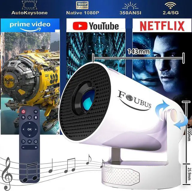 [Short Throw/Built-in-Apps]FOUBUS HIFI Mini Projector,1080P Full HD ...