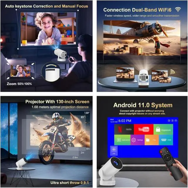 Mini Portable Projector, Smart HD 4K Projector with WiFi 6, BT 5.0 ...