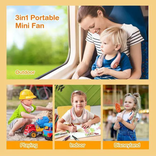 Kids Neck Fan, Handheld fan with Battery Bladeless Neck Fan for Kids ...