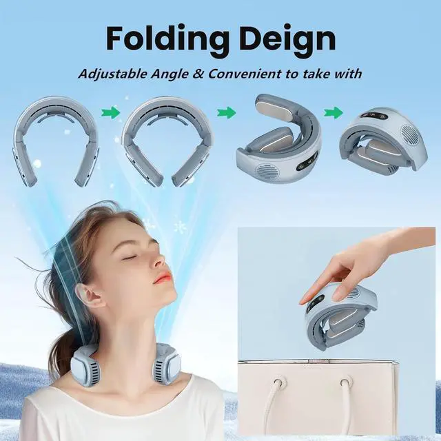 Favoreal Foldable Neck Cooler Neck Fan 3 Settings Portable USB ...