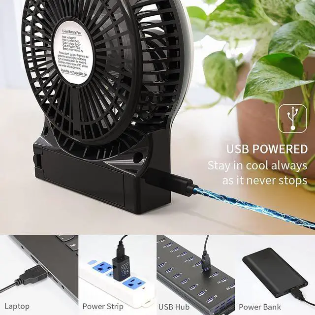 2-Pack Mini Portable Desk Fans, Rechargeable Handheld Fan, Battery ...