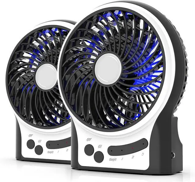 2-Pack Mini Portable Desk Fans, Rechargeable Handheld Fan, Battery ...