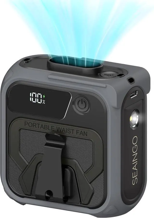 SEAINGO Portable Waist Fan Rechargeable 10000mAh, 42 ft/s Max, 5 Speeds ...