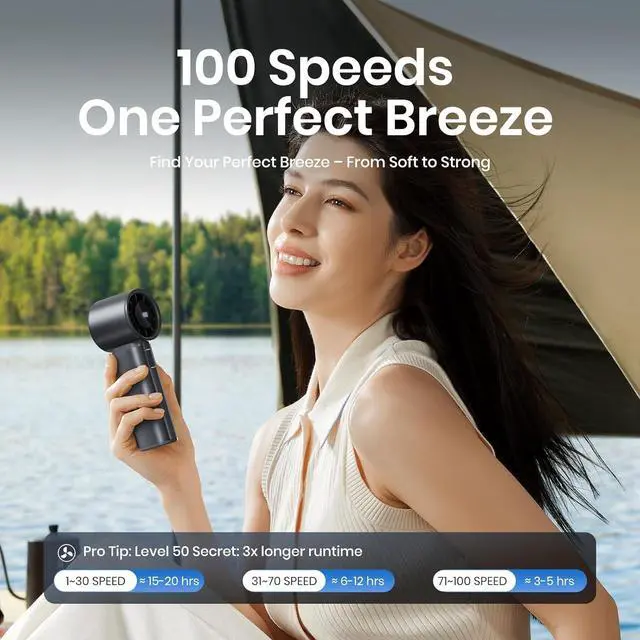 Portable Handheld Turbo Fan, 100 Speeds Adjustable Mini Personal Fan ...