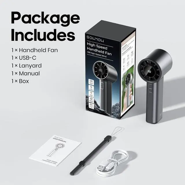 Portable Handheld Turbo Fan, 100 Speeds Adjustable Mini Personal Fan ...