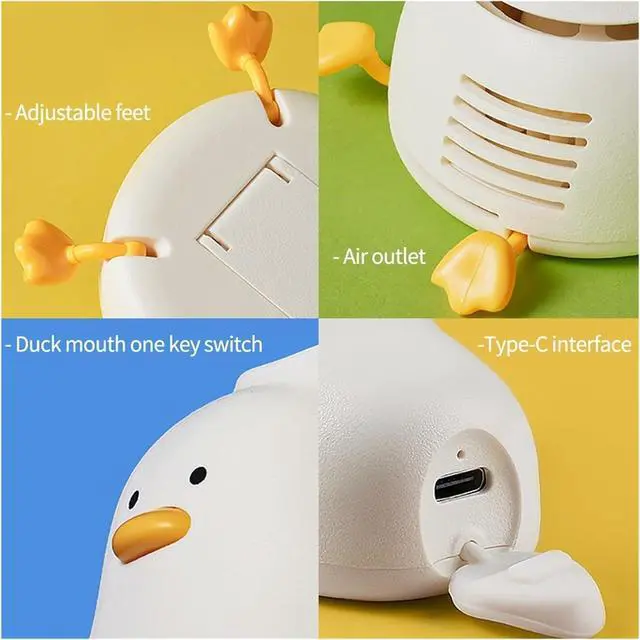 Portable Neck Fan Cartoon Duck USB Rechargeable Mini Desktop Office ...
