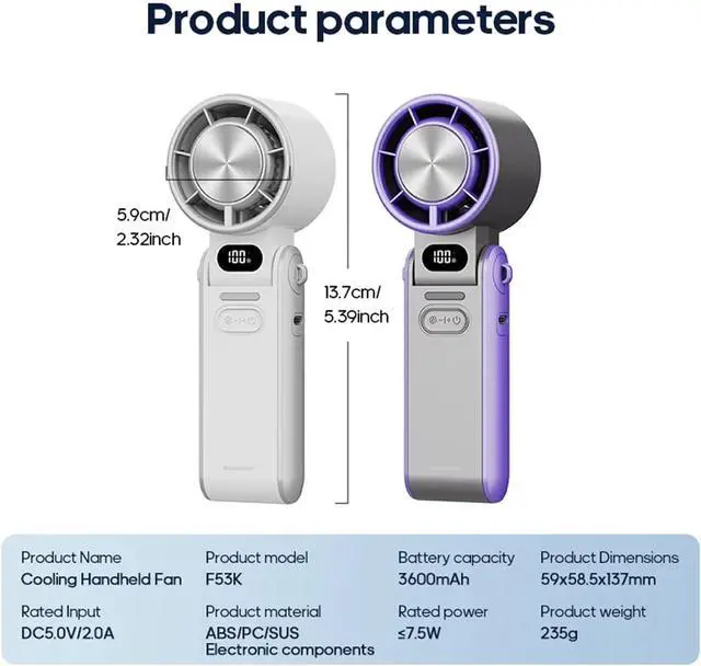 Mini Handheld Fan, Portable High Speed Cooling Handheld Fan 3600mAh ...