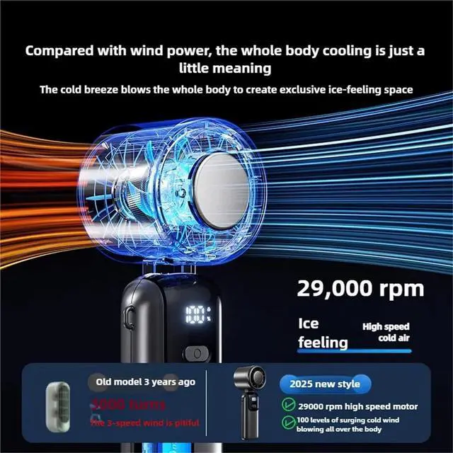 Mini Handheld Fan, 100-Speed Ice-Ceramic Cooling Fan Foldable & 90 ...