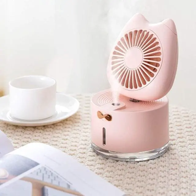 USB Portable Cute Humidification Fan, Handheld Rechargeable Fan with ...