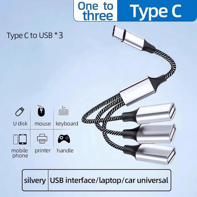 Type-C Splitter Cable,USB C 1 Male to USB 3 Female Port Hub for Data ...
