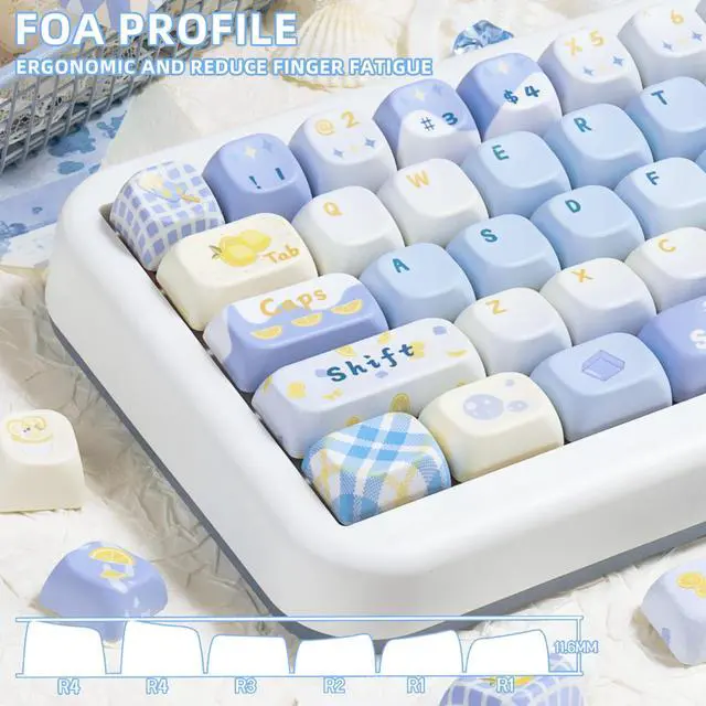 TIMSEKER Baby Blue PBT Keycaps Set - Cute Custom FOA Profile, 5 Side ...