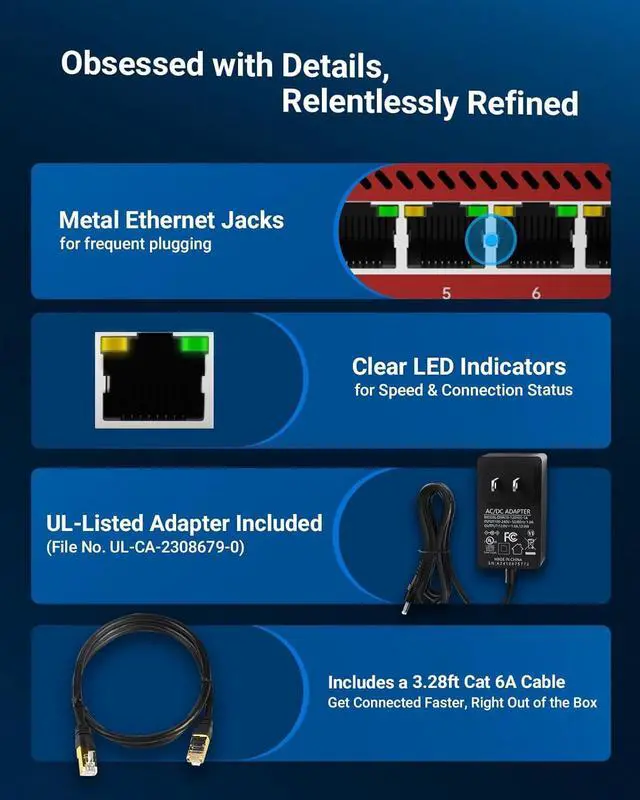 8-Port 2.5Gb Switch with 10Gb SFP+ Port, Unmanaged Multigig Ethernet ...