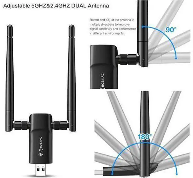 Wireless USB WiFi Adapter for PC - Nineplus 1200Mbps Dual 5Dbi Antennas ...