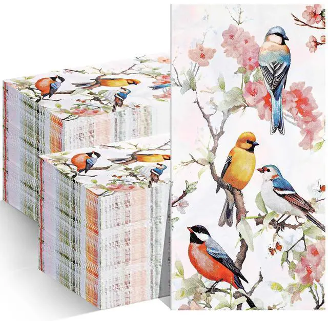 200 Pcs Spring Floral Bird Guest Napkins 3 Ply Vintage Themed Guest ...