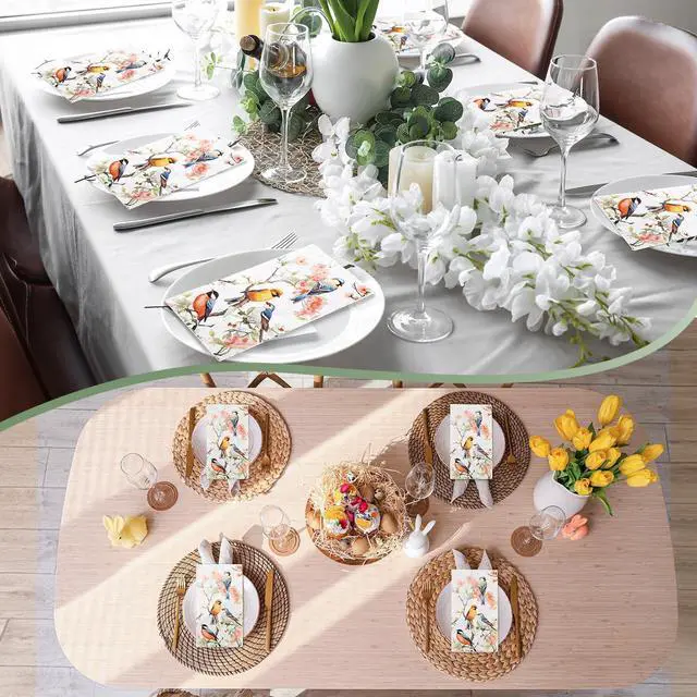 200 Pcs Spring Floral Bird Guest Napkins 3 Ply Vintage Themed Guest ...