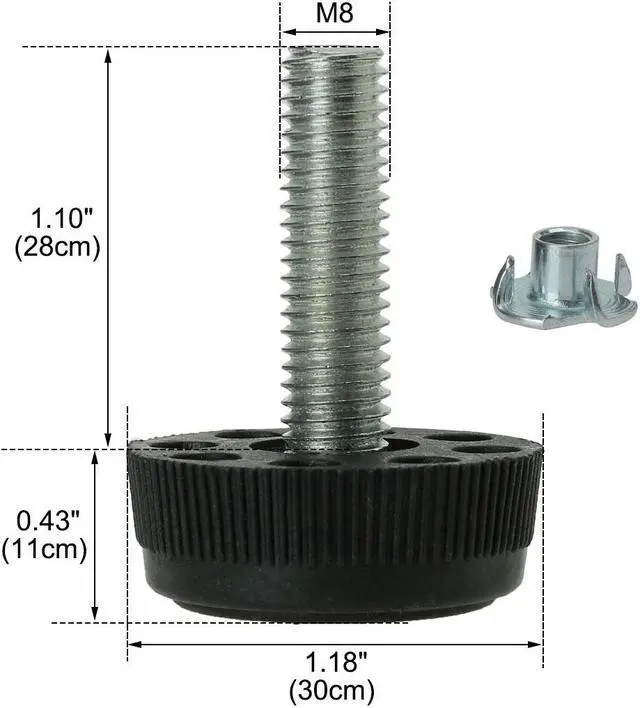 M8 x 28 x 30mm Leveling Feet Adjuster Pad with T-nuts for House Table ...