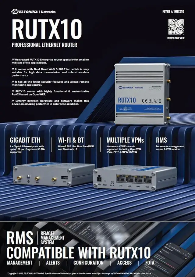 Teltonika RUTX10000200 - RUTX10 Professional Wireless Router, 4 x ...