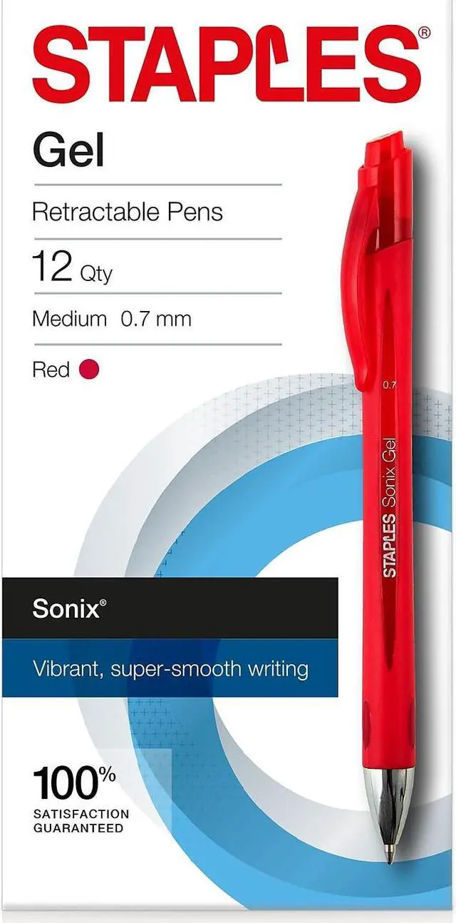 Staples Sonix Retractable Gel Ink Pens Medium Point Red Dozen 13562 CC 651255 Newegg