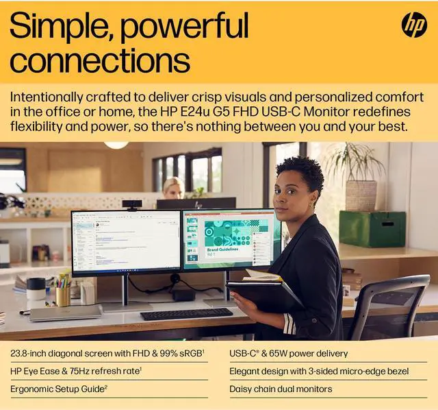 HP E24u G5 6N4D0AA#ABA 24" Monitor: 75Hz Refresh Rate, 5 ms response ...