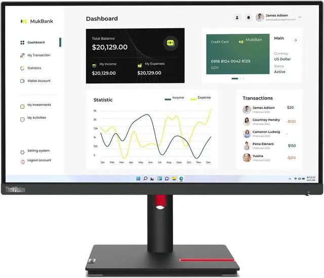 Lenovo T23i-30 63B2MAT6US 23" Monitor, 60Hz Refresh Rate, 4 ms response ...