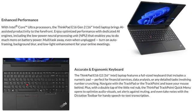 Lenovo ThinkPad E16 Gen 2 Business Laptop 16.0" WUXGA (Intel Ultra 7 ...