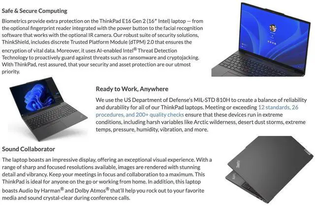 Lenovo ThinkPad E16 Gen 2 Business Laptop 16.0" WUXGA (Intel Ultra 7 ...