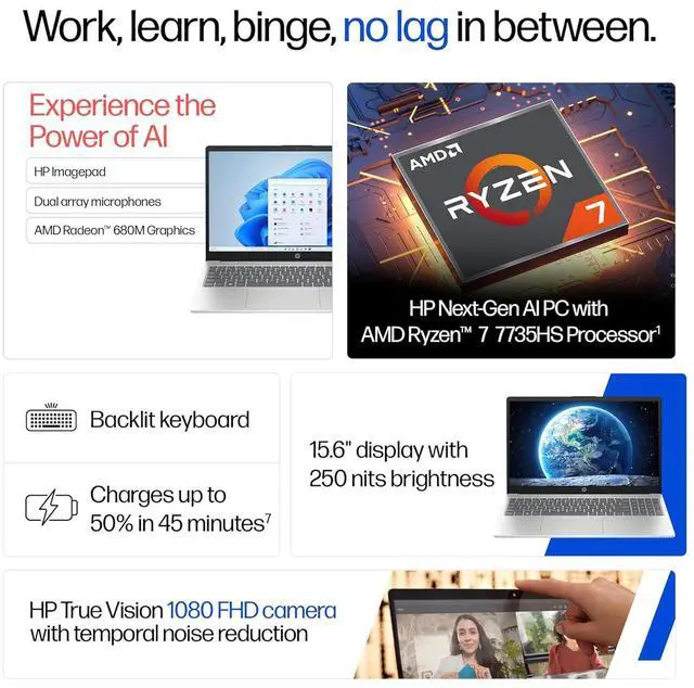 HP 15z Student & Business Laptop 15.6" Touchscreen IPS FHD Display (AMD ...