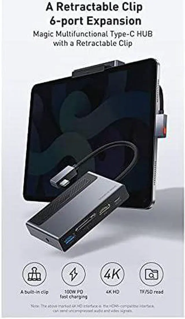 USB Type C HUB to 4K HD TF SD Card Reader Retractable Clip USB C 3.0 ...