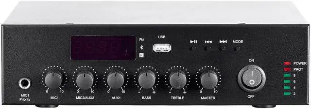 Monoprice Commercial Audio 60W 3ch 100/70V Mixer Amp with Built-in MP3 ...