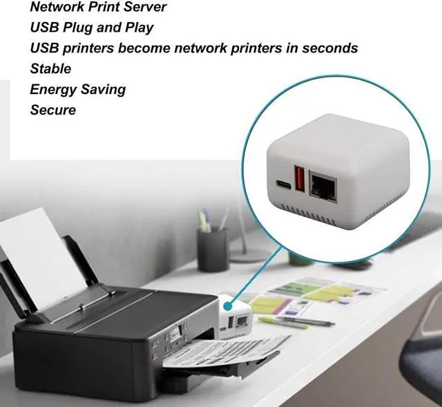 USB 2.0 Network Print Server, Supports Image Printing, Type C Chargeing ...