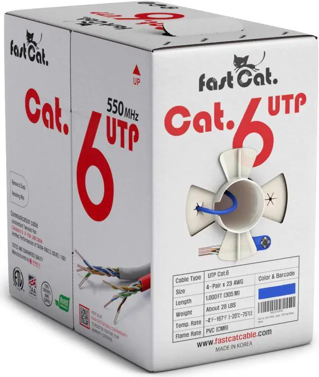 fast Cat. Cat 6 Ethernet Cable 1000ft (Blue) - 23 AWG, CMR, Insulated ...