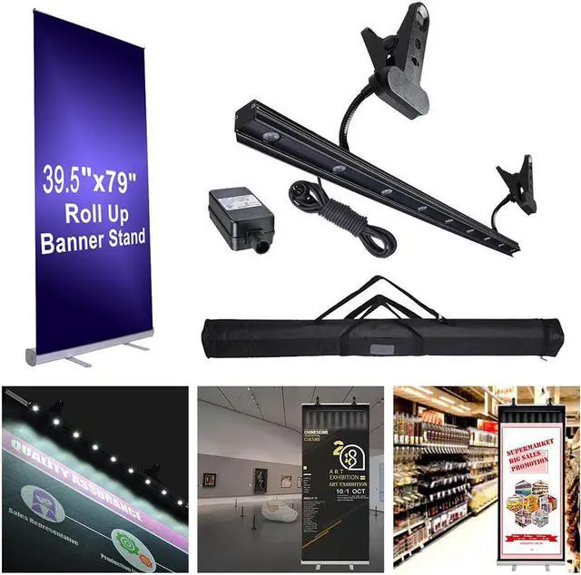 Aluminum 40x79" Retractable Roll Up Banner Stand LED Light Kit with Bag ...